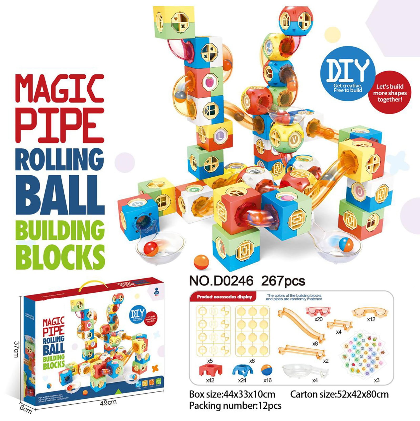 267pc Marble Run Maze Track & Building Blocks Educational Building Toy ...