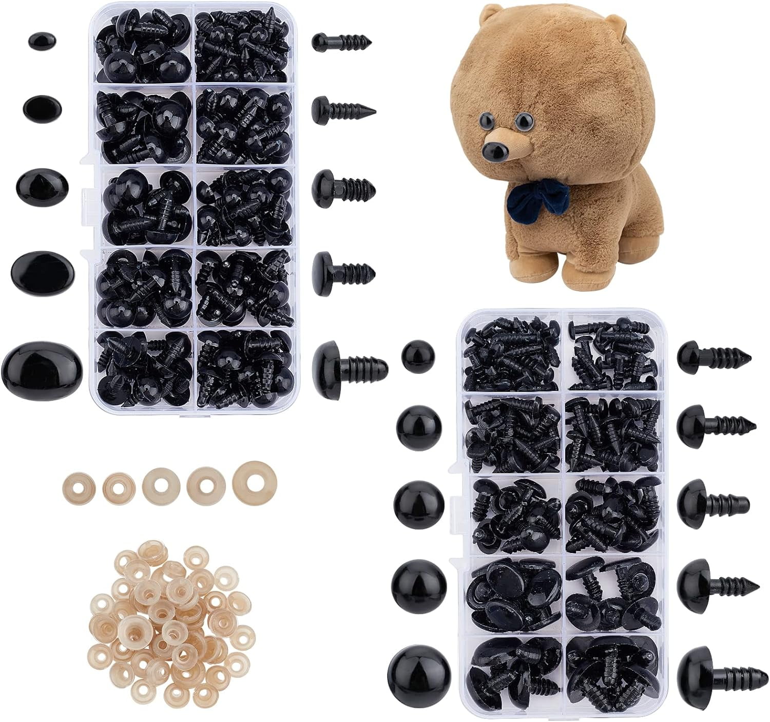 267pcs Craft Plastic Eyes Nose Set 5 Sizes Safety Nose and Eyes Black ...