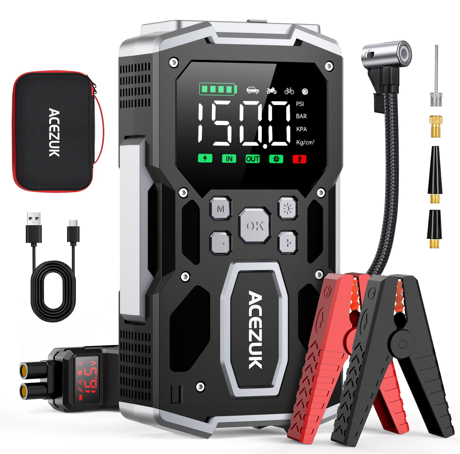 26800mAh Car Jump Starter Air Pump Multi-Function Air Compressor Power ...
