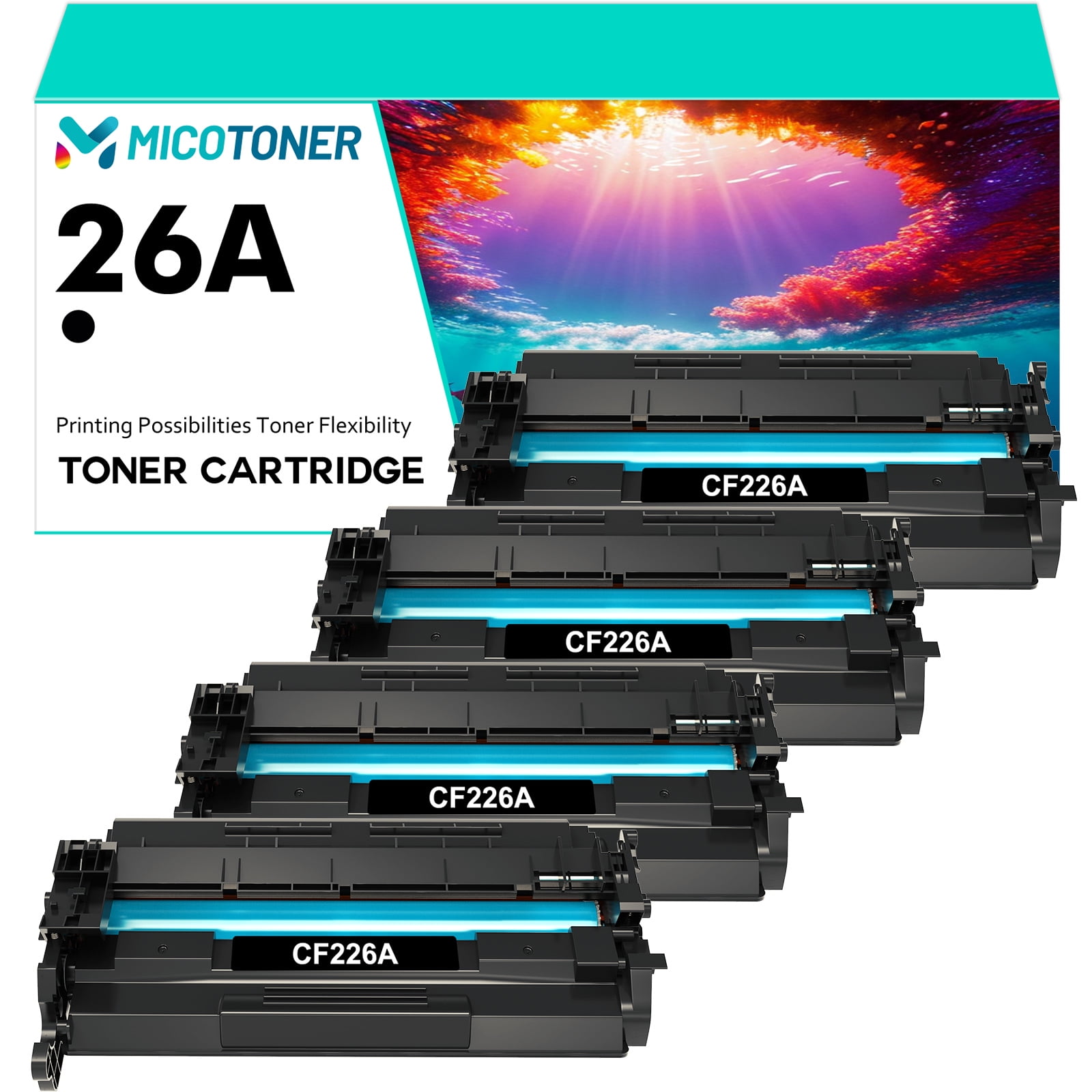 26A Black Toner Cartridge 4-Pack Compatible for HP 26A CF226A 26X ...
