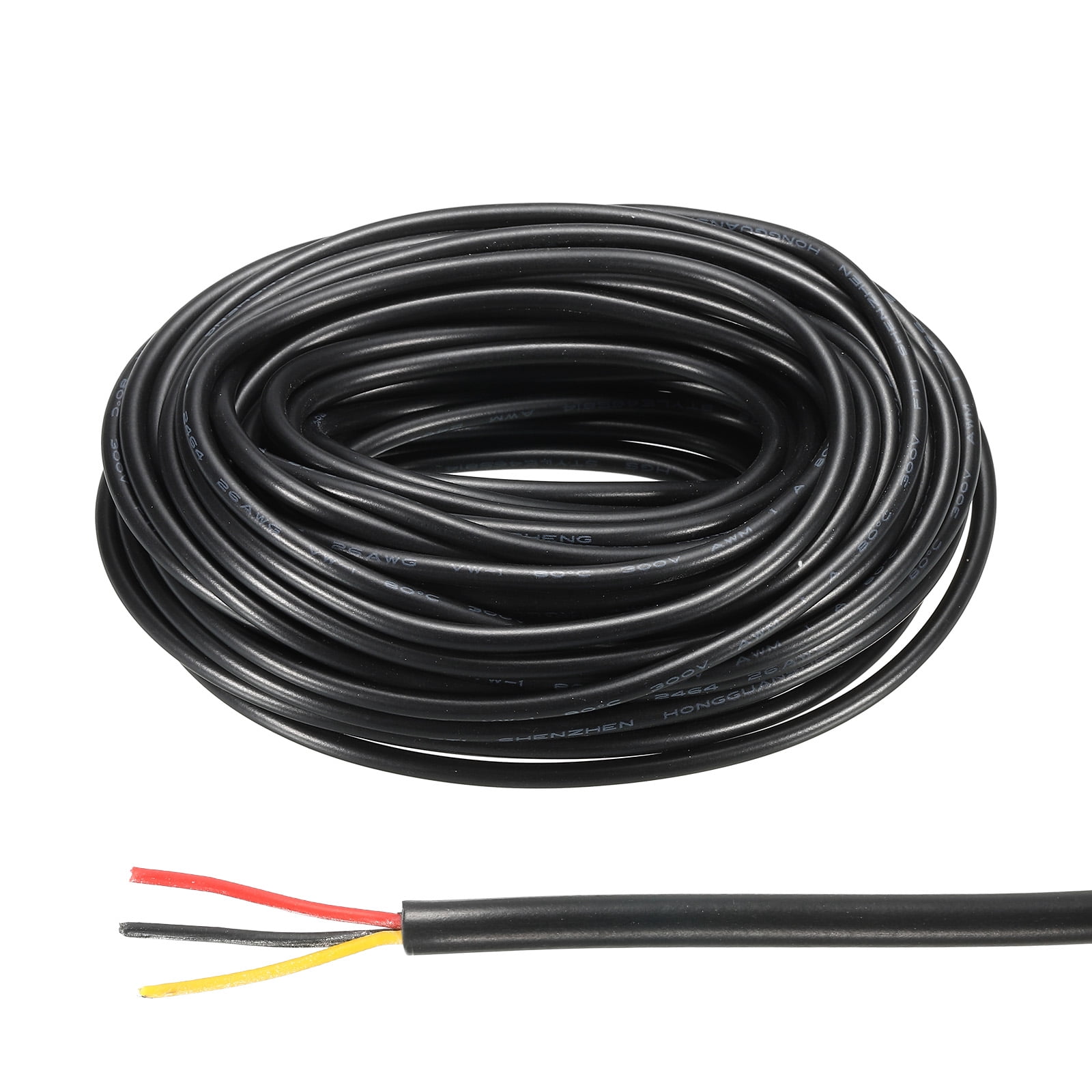 26AWG Electrical Wire 3 Conductors Tinned Copper 32.8Ft Low Voltage ...