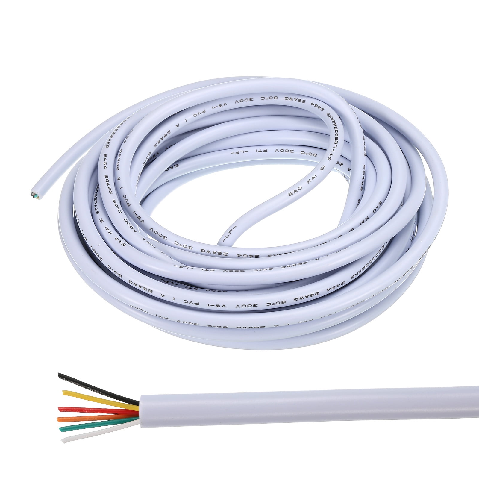 26AWG Electrical Wire 6 Conductors Tinned Copper 16.4Ft Low Voltage PVC ...