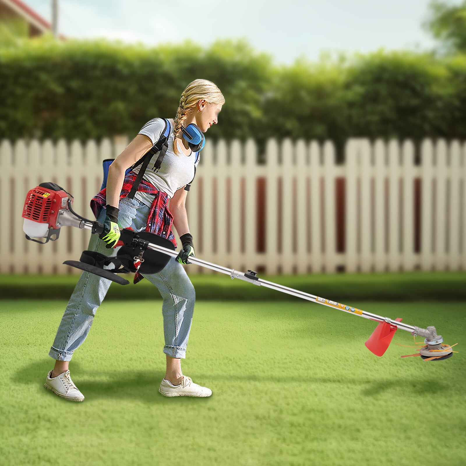 26CC Gas Powered Weed Wacker Trimmer with Dual Blade Heads, High-Speed ...