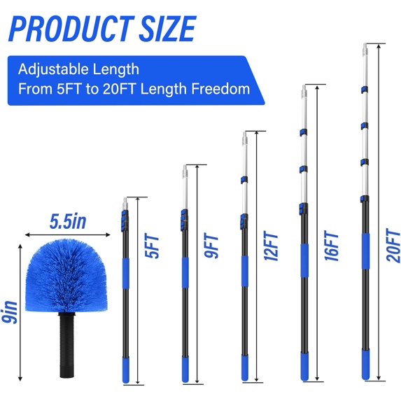 26FT Cobweb Duster with Extension Pole, Spider Web Cleaner with 4-Stage ...