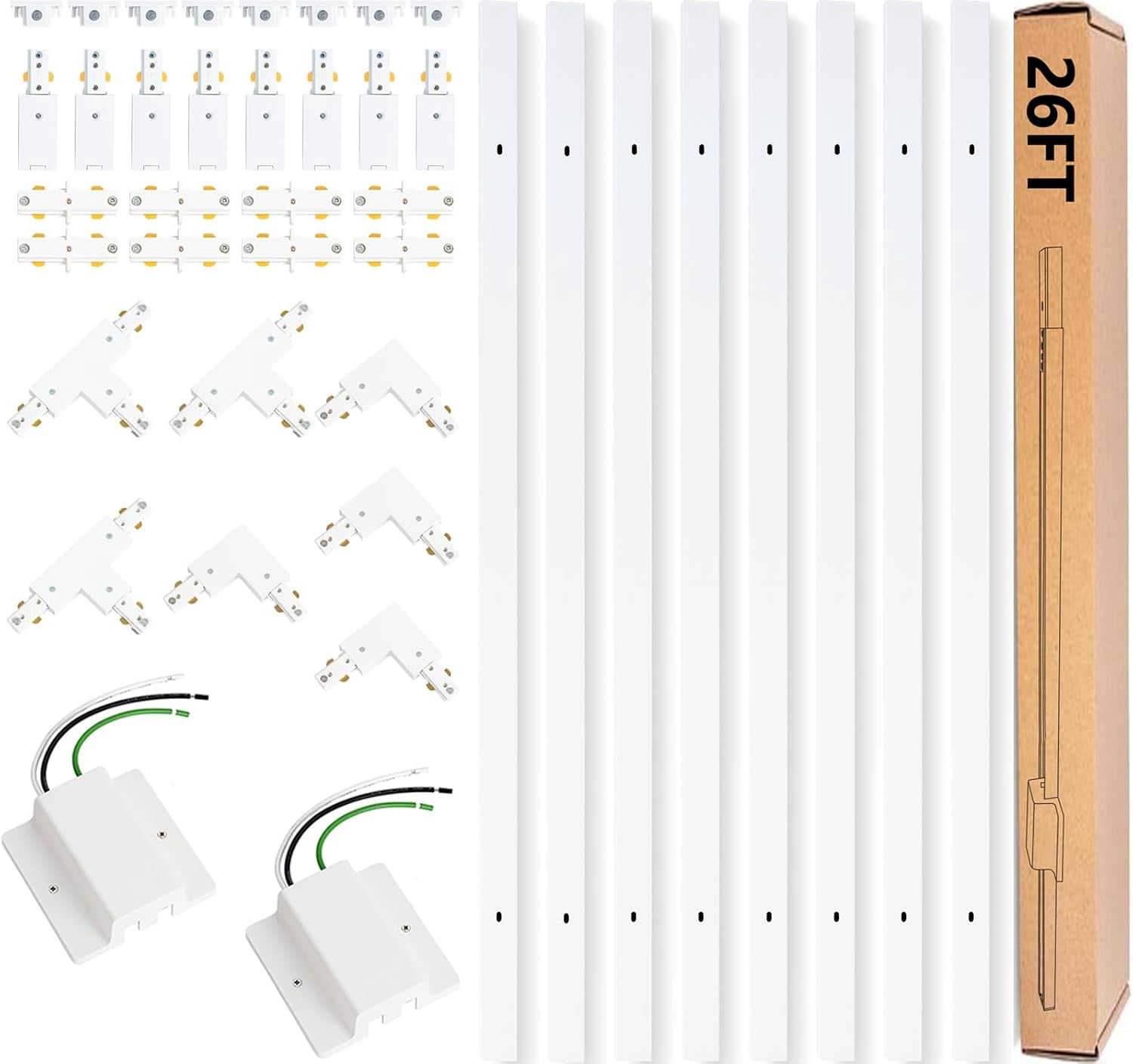 26FT H Track Lighting Rails Kit with Floating Canopy Connector, White H ...