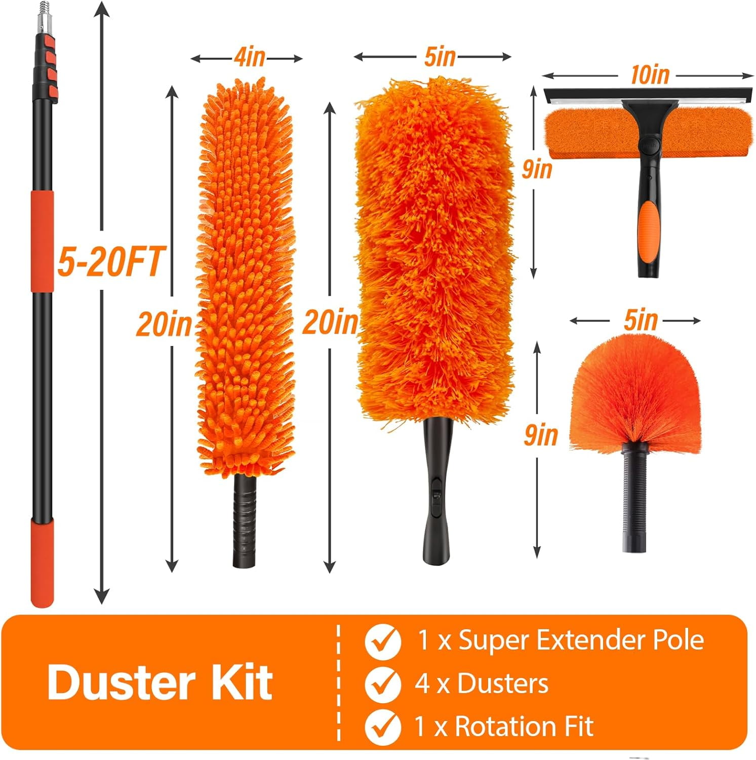 26FT High Reach Duster Cleaning Kit with 5-20 FT Extension Pole ...