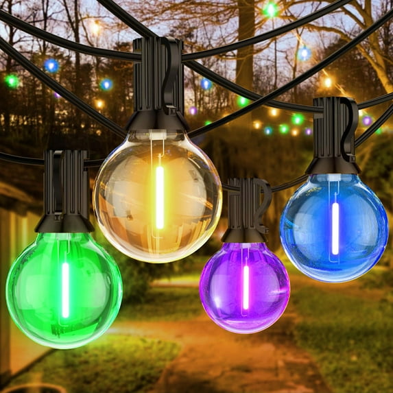 26FT LED Outdoor String Lights | 12+1 Multicolor Shatterproof Edison ...