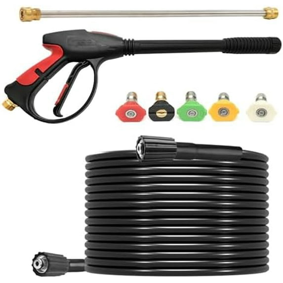 26FT Power Pressure Washer Hose and Gun and Extension Wand Kit for Gas ...