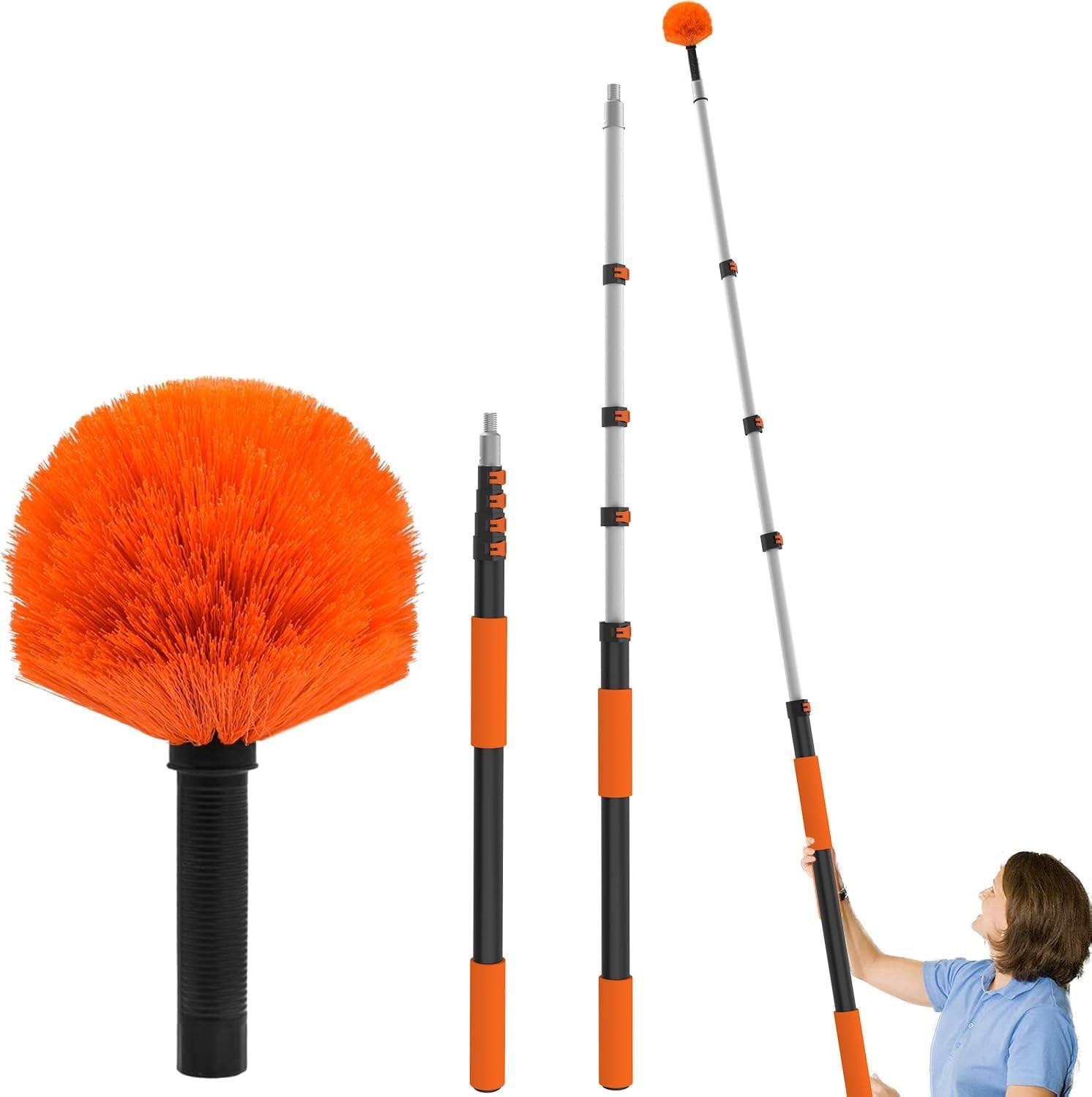 26FT Reach Cobweb Duster, Outdoor Spider Web Cleaner Brush with ...