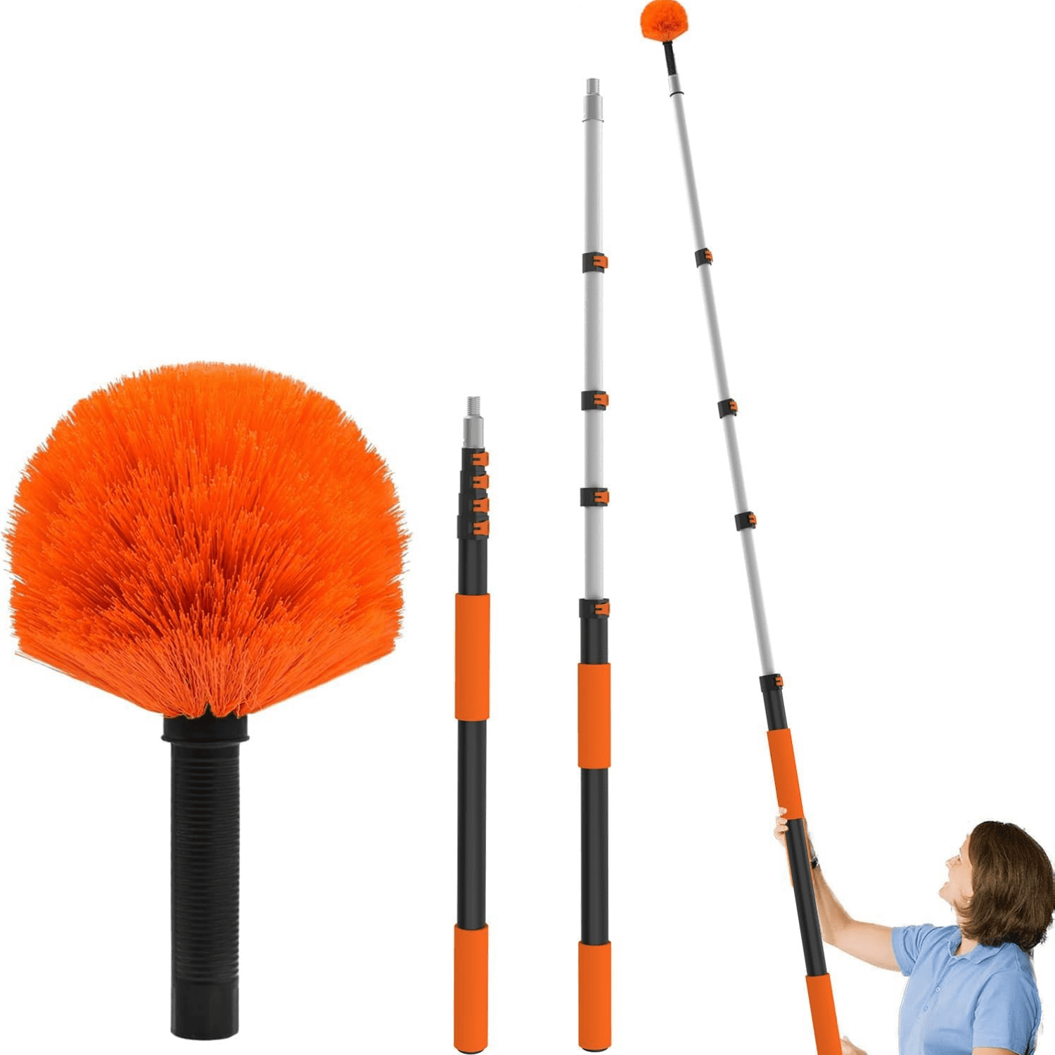 26FT Reach Cobweb Duster, Outdoor Spider Web Cleaner Brush with ...
