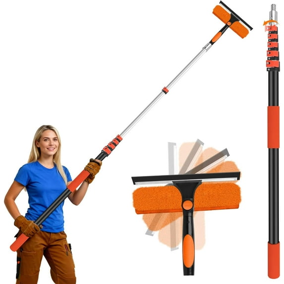 26FT Telescoping Window Squeegee Kit | 2-in-1 Professional Window ...