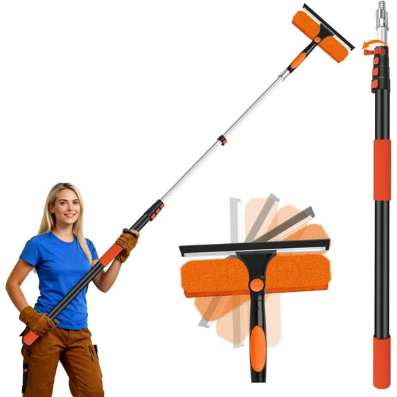 26FT Telescoping Window Squeegee Kit | 2-in-1 Professional Window ...