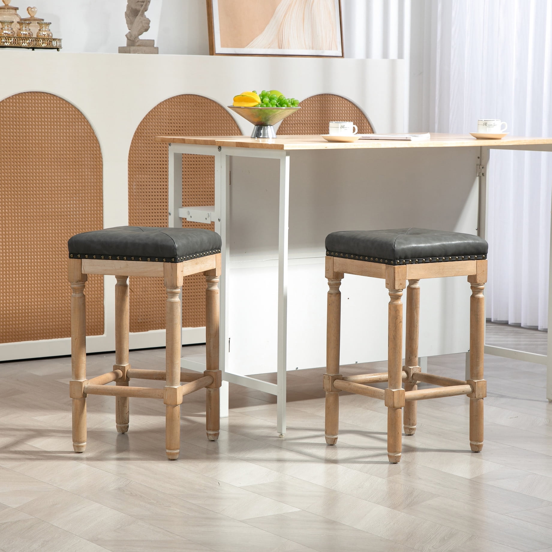26INCH Wooden Tufted Counter Stools Set | Good for Home Bars and Work ...