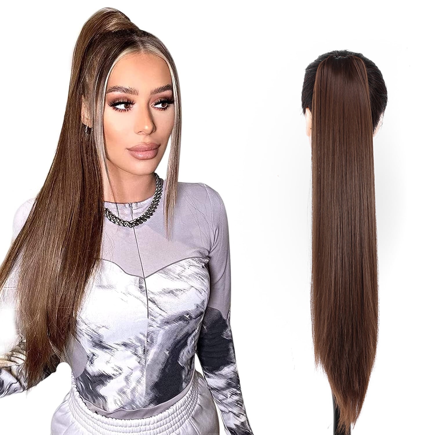26Inch Ponytail Extensions Claw Long Straight Fake Pony Tail Clip in ...