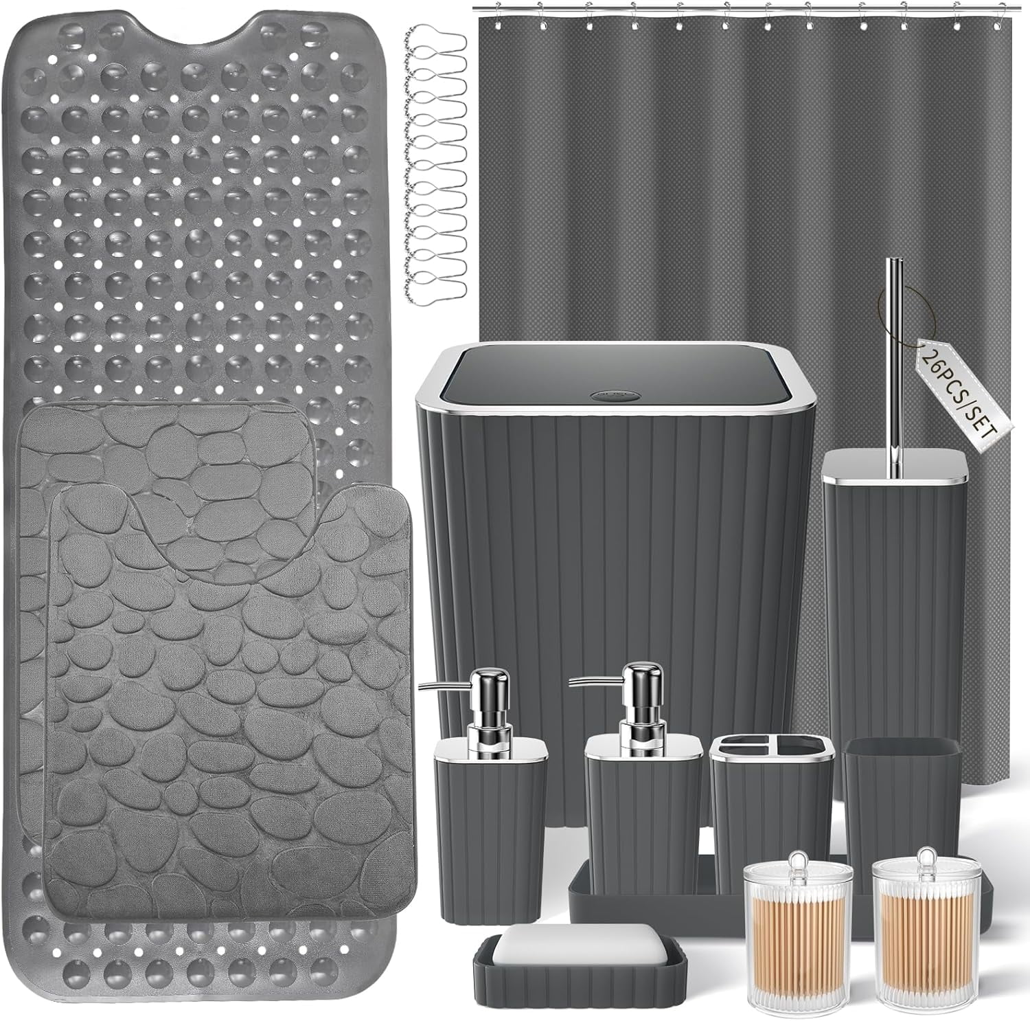 26PC Bathroom Accessories Set - Gorgeous Grey Bathroom Set, Bathroom ...