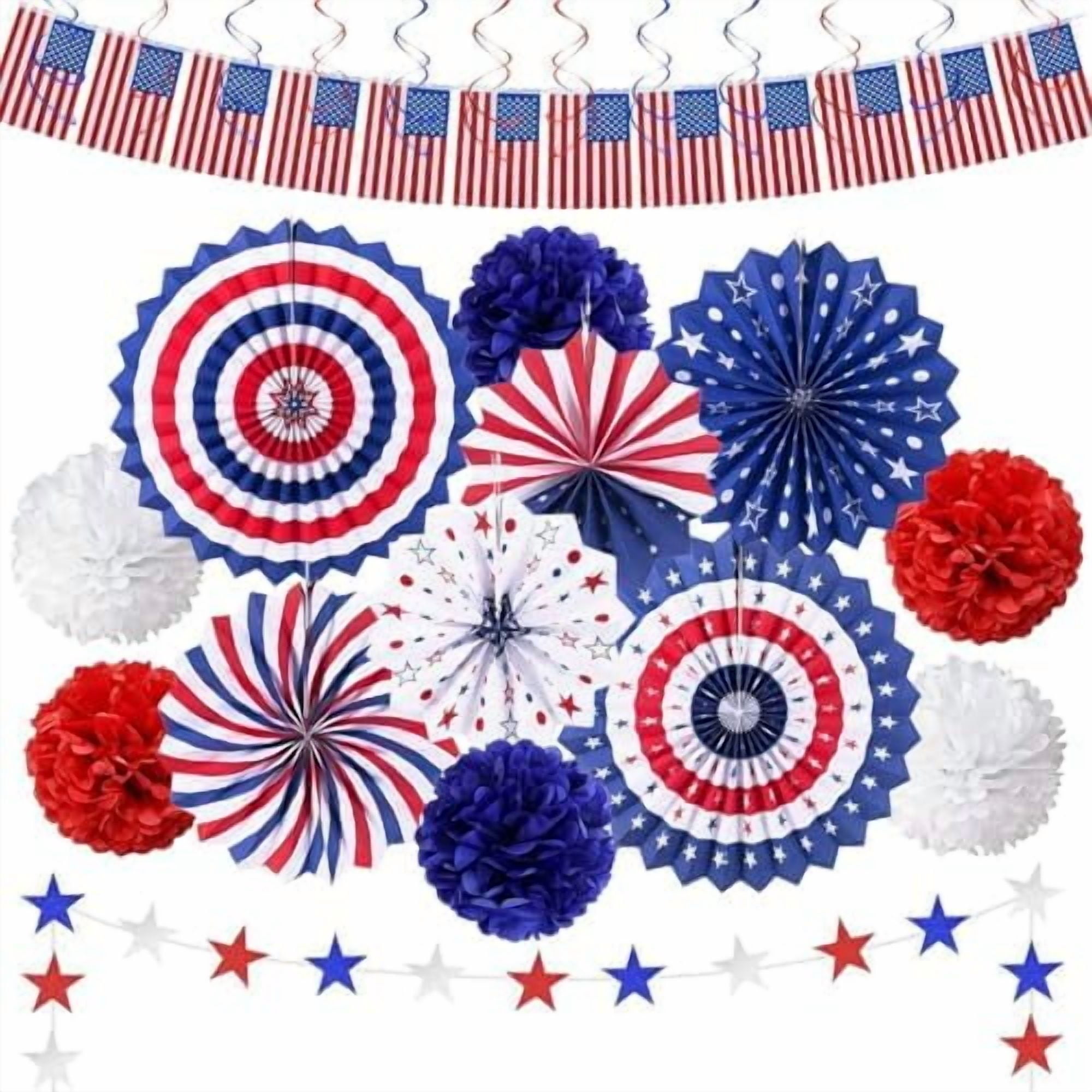 26PCS 4th of July Decorations Patriotic Decor USA Flag String Red White ...