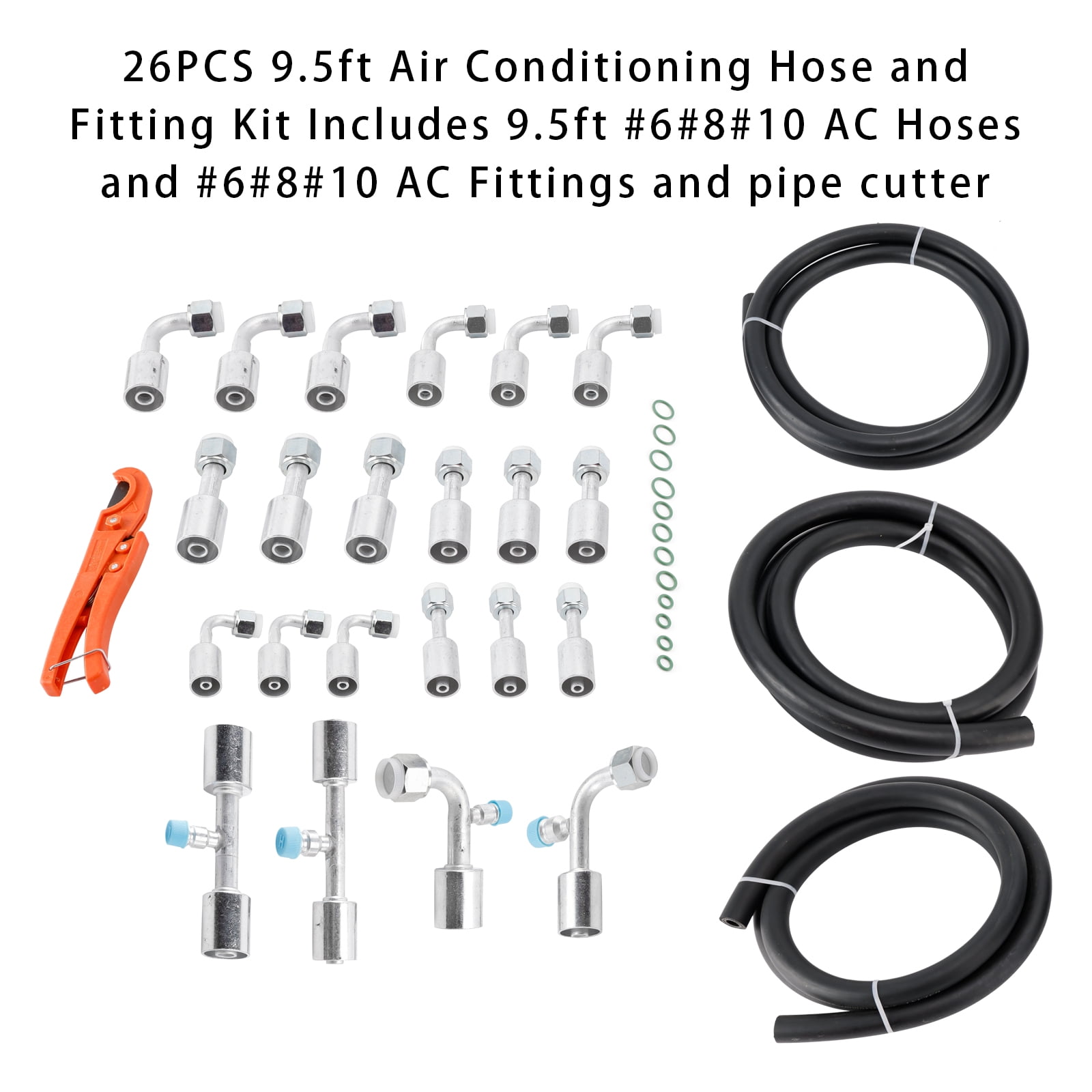 26PCS 9.5ft Air Conditioning Hose and Fitting Kit Includes 9.5ft #6#8 ...
