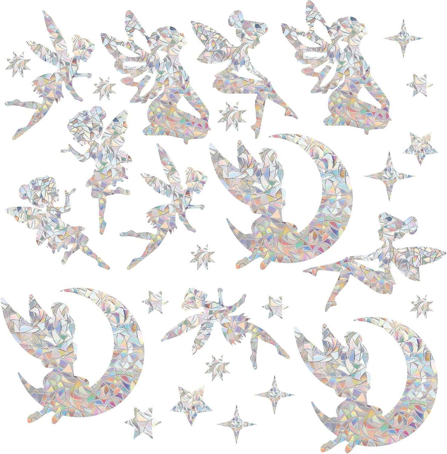 26PCS Angel Window Clings Fairy Anti Collision Moon Star Rainbow Window ...