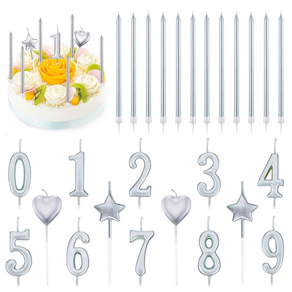 26PCS Birthday Numeral Candles Set for Cake, 10PCS Number 0-9 Glitter ...