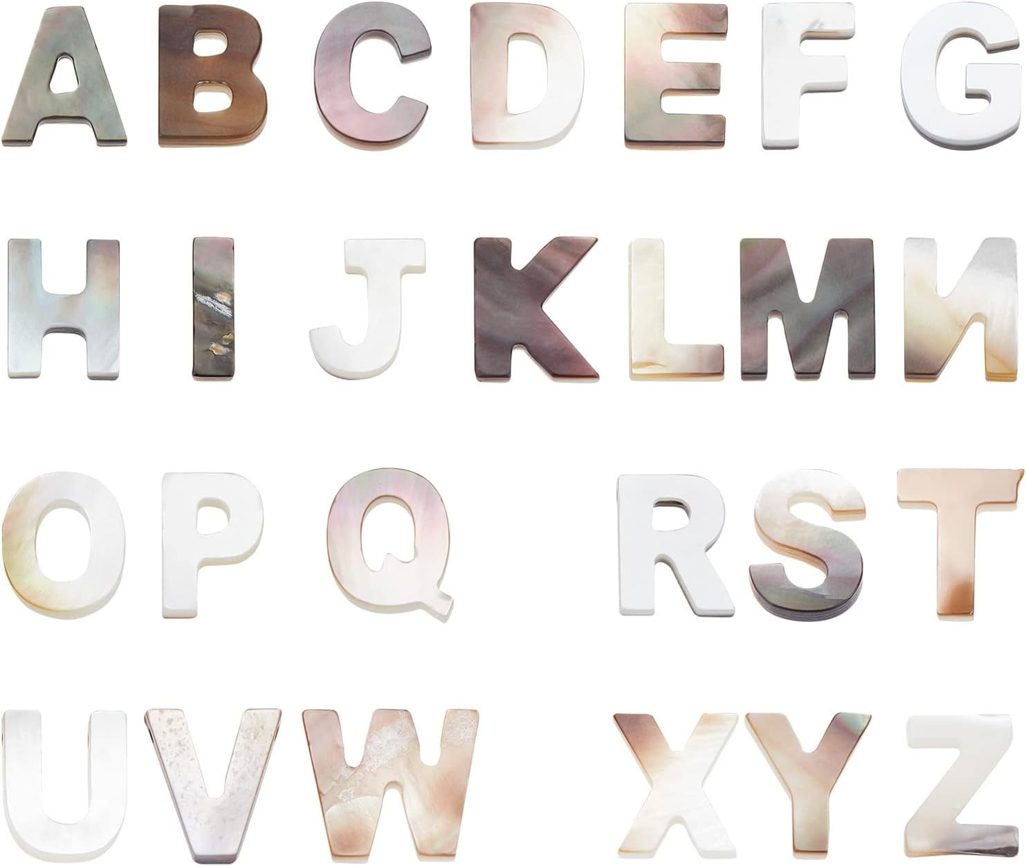 26PCS Black Natural Letter Shell Beads Alphabet Letter A-Z Mother of ...