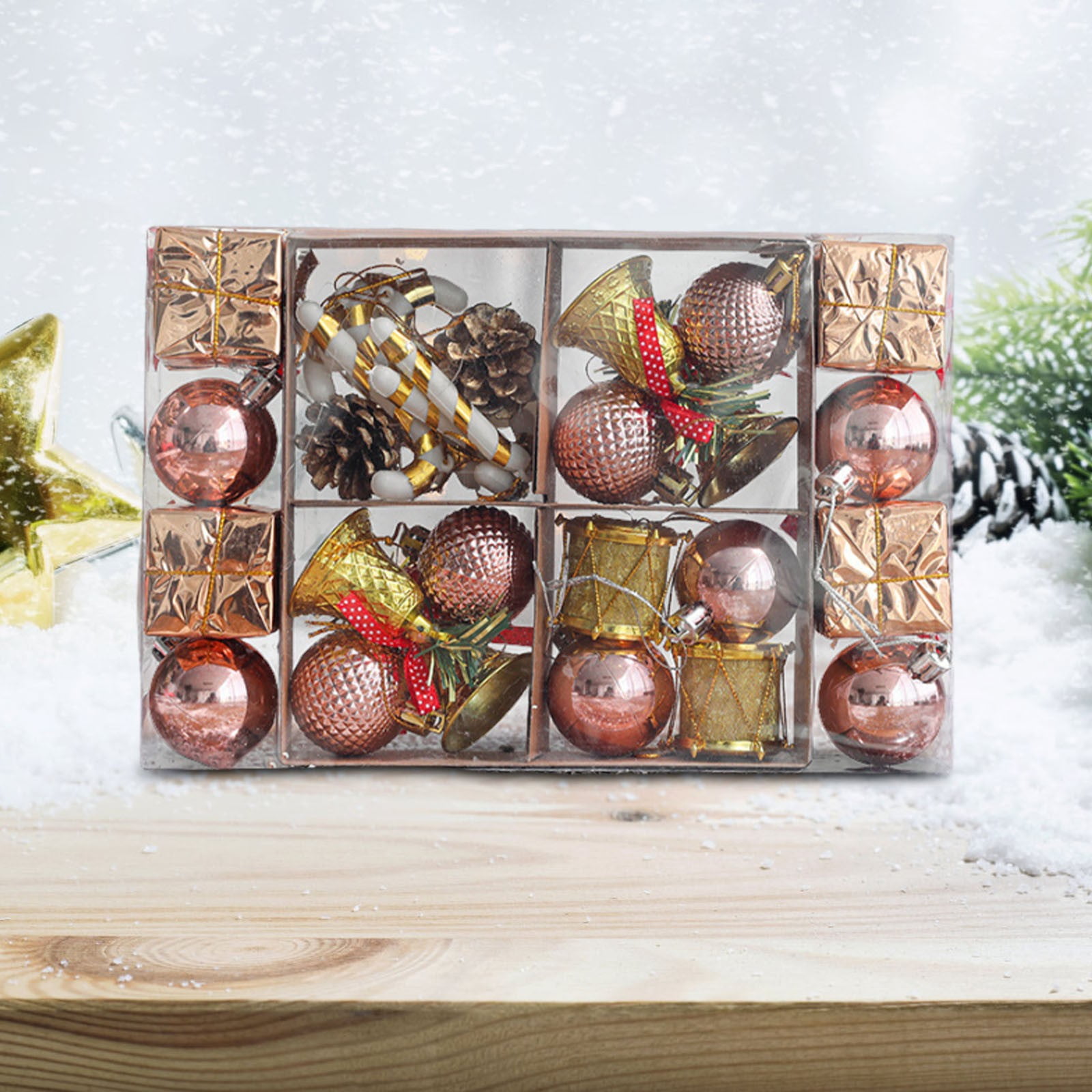 26PCS Christmas Tree Ornament Set, Mixed Shiny & Matte Baubles, Pine ...