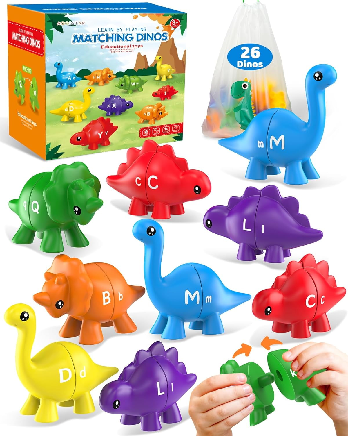 26PCS Dinosaur Alphabet Learning Toys for Toddlers 2-4, Montessori ...