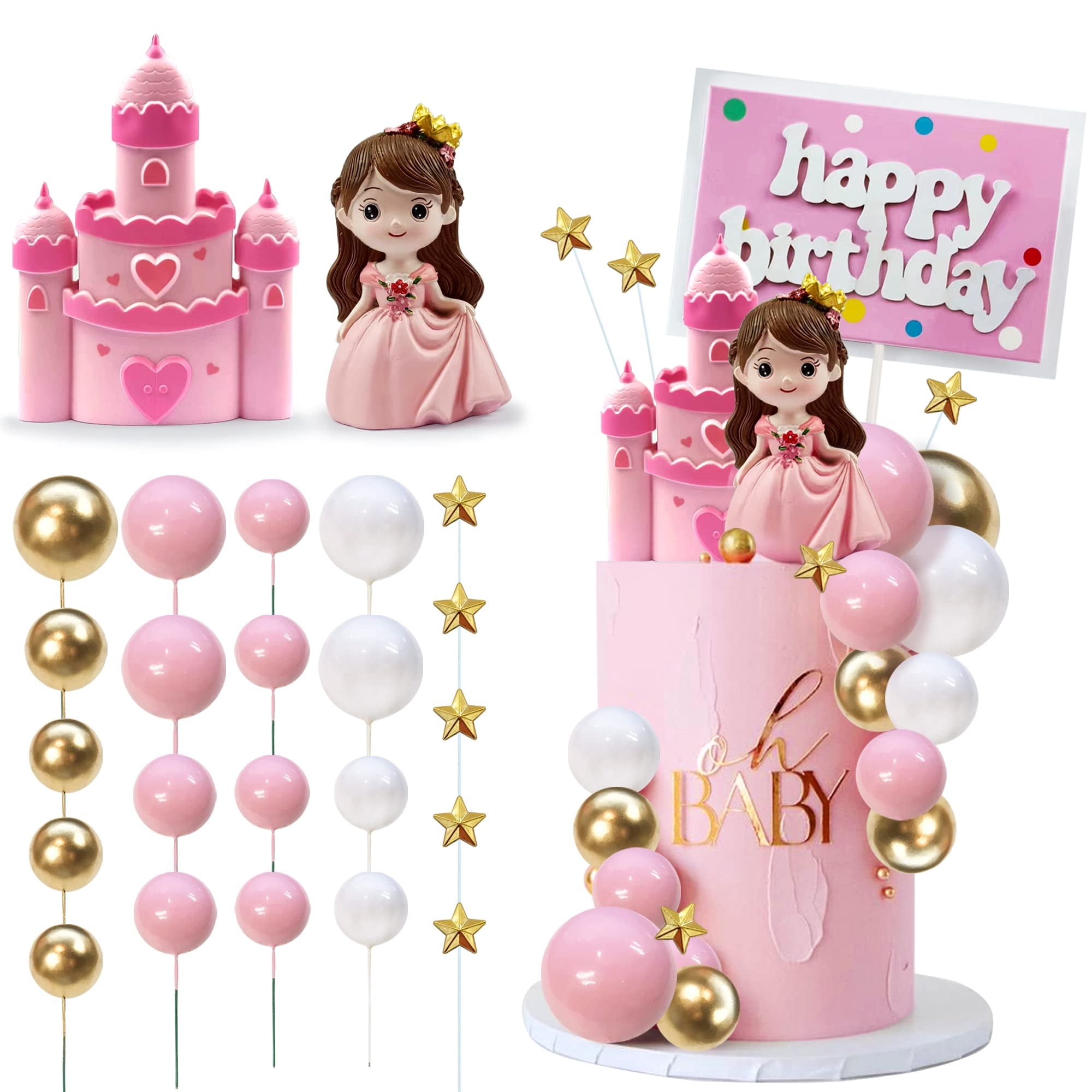26PCS Princess Castle Cake Topper Girl Princess KMC2Cake Decoration ...