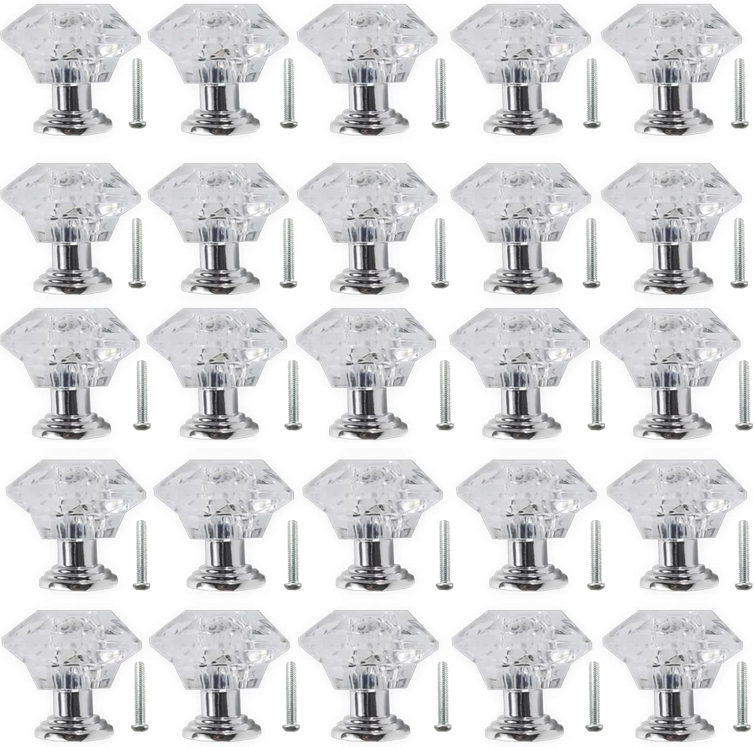26PCS Transparent Diamond Drawer Pulls, Crystal Clear Cabinet Handles ...