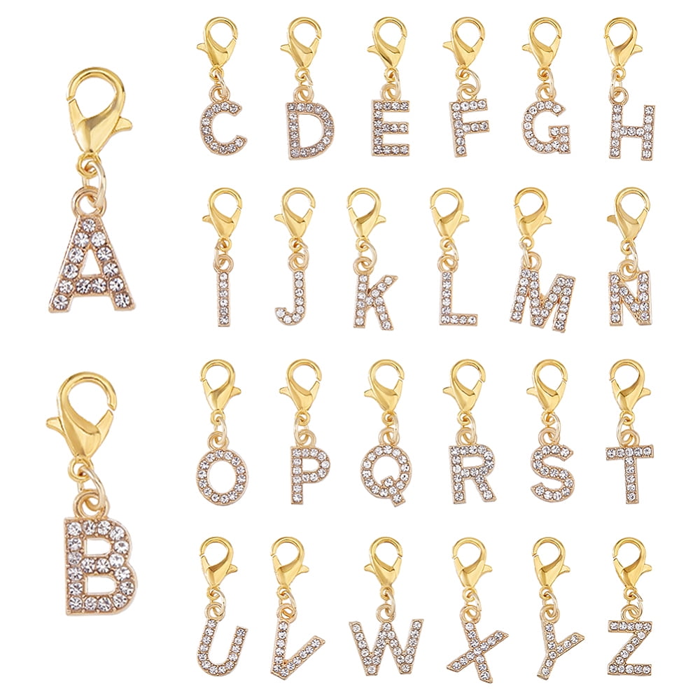 26Pcs 26 Styles Alloy Rhinestone Pendant Decorations with Lobster Claw ...