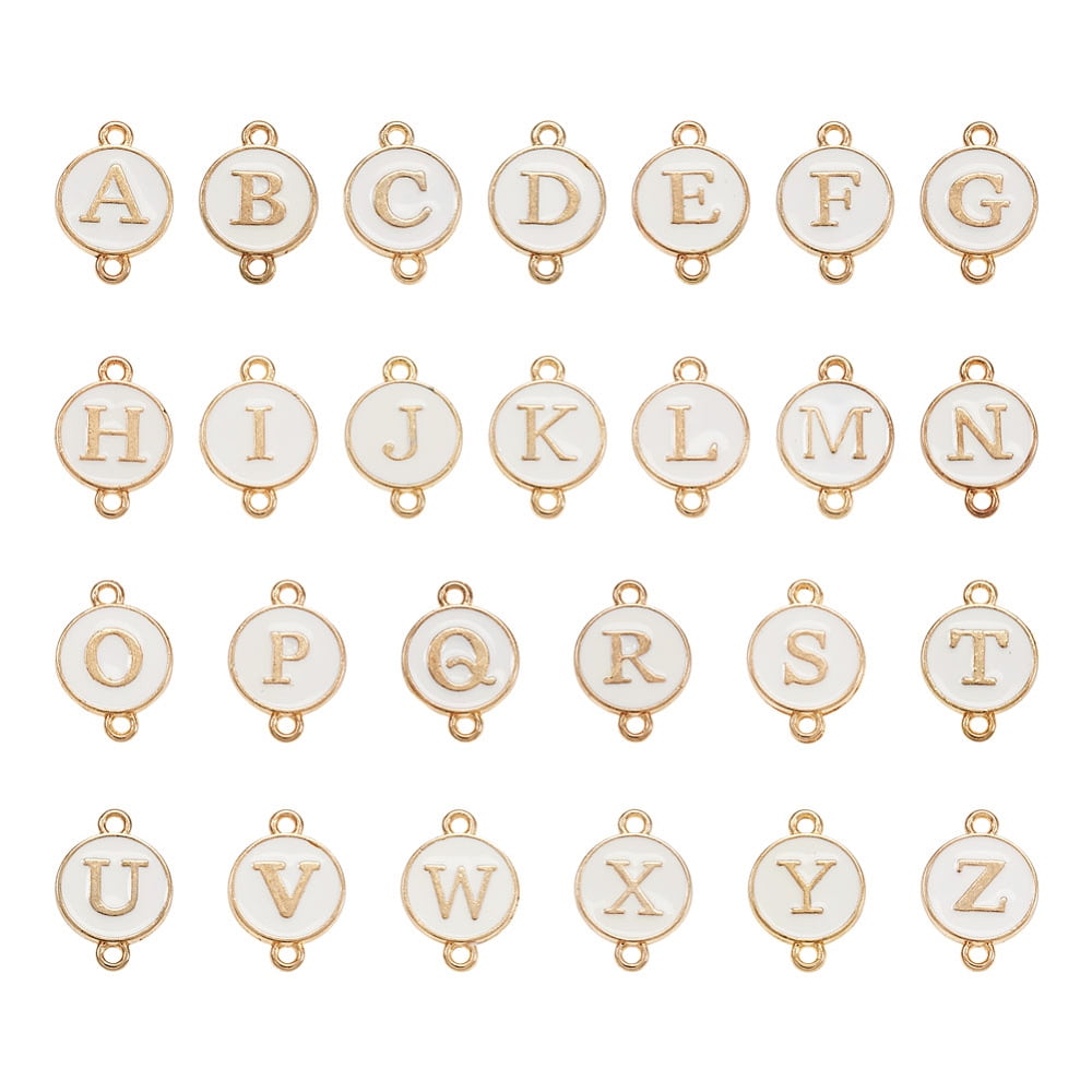 26Pcs Alloy Enamel Letter A~Z Connector Charms Flat Round Links Golden ...