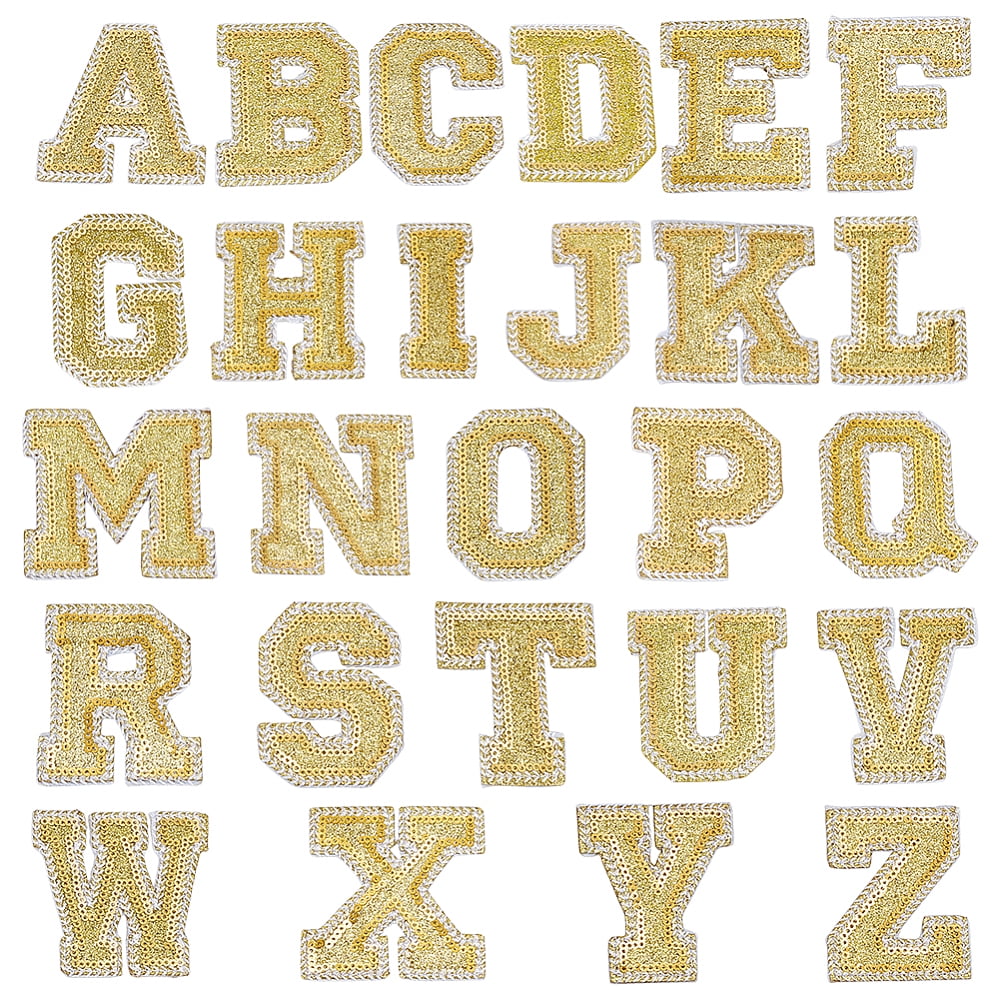 26Pcs Golden Sequins Letter Patch A-Z Embroidery Alphabet Patches Sew ...