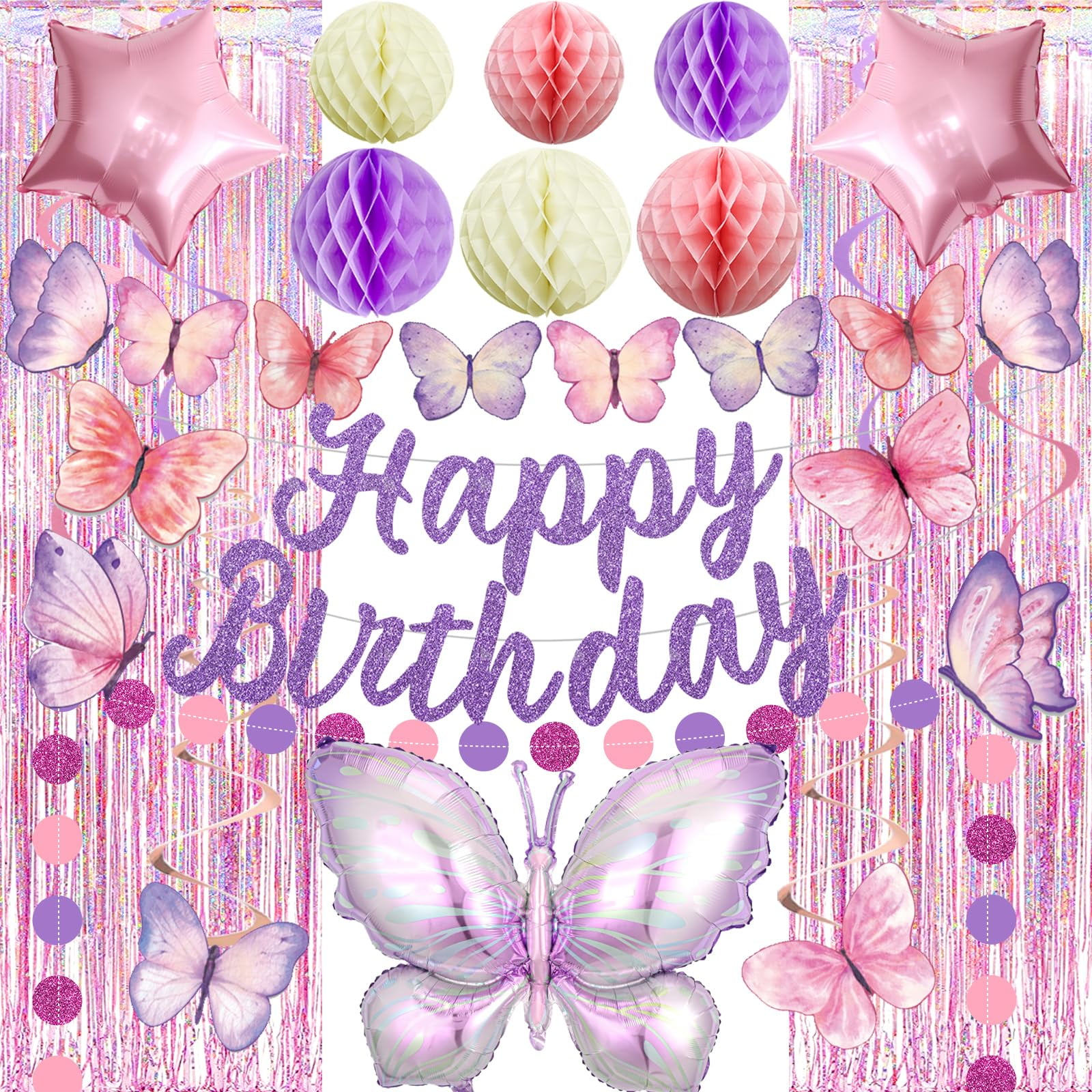 26Pcs Purple Happy Decorations for AIS1 Women, Butterflies Decorations ...