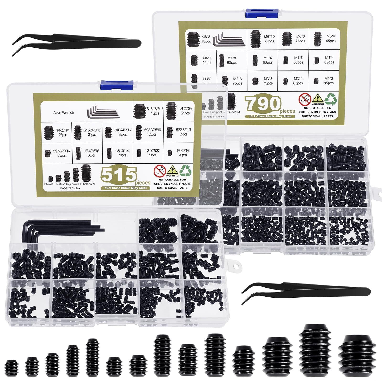 26Size Metric+SAE Set Screw Assortment Kit Head Socket Hex Metric Set ...