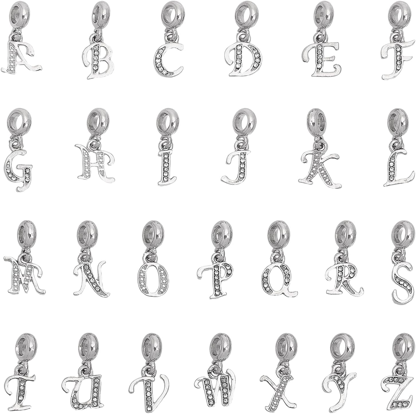 26Styles A-Z Letter Charms Rack Plating Alloy Crystal Rhinestone ...