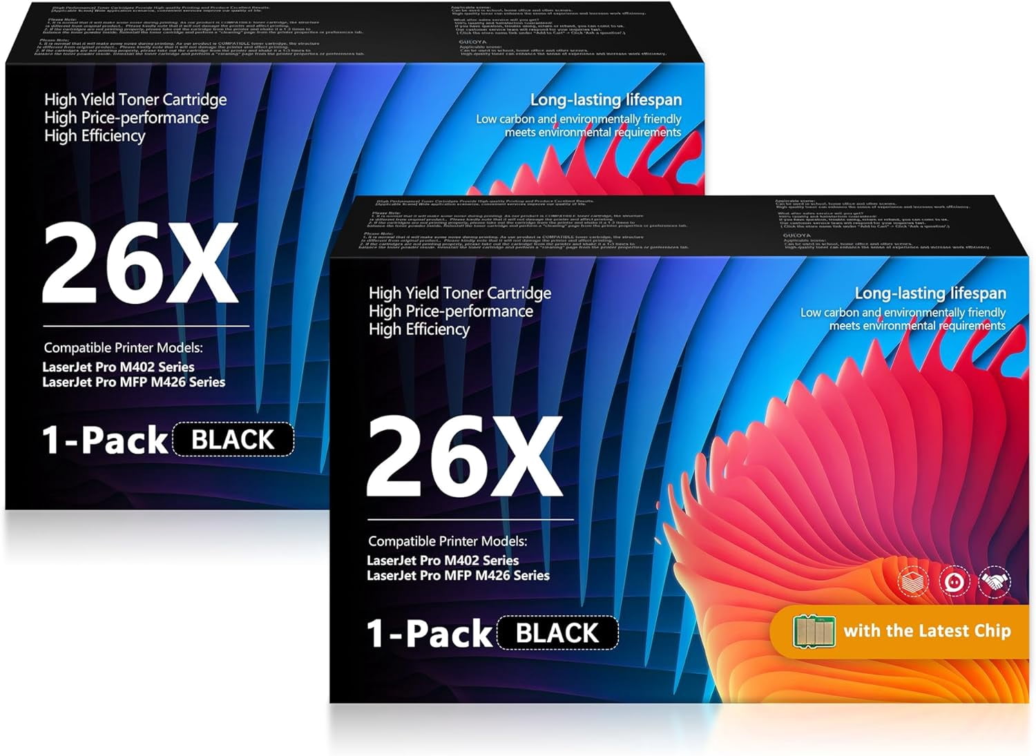 26X Black High Yield Toner Cartridge, 2/Pack CF226XD Replacement for ...