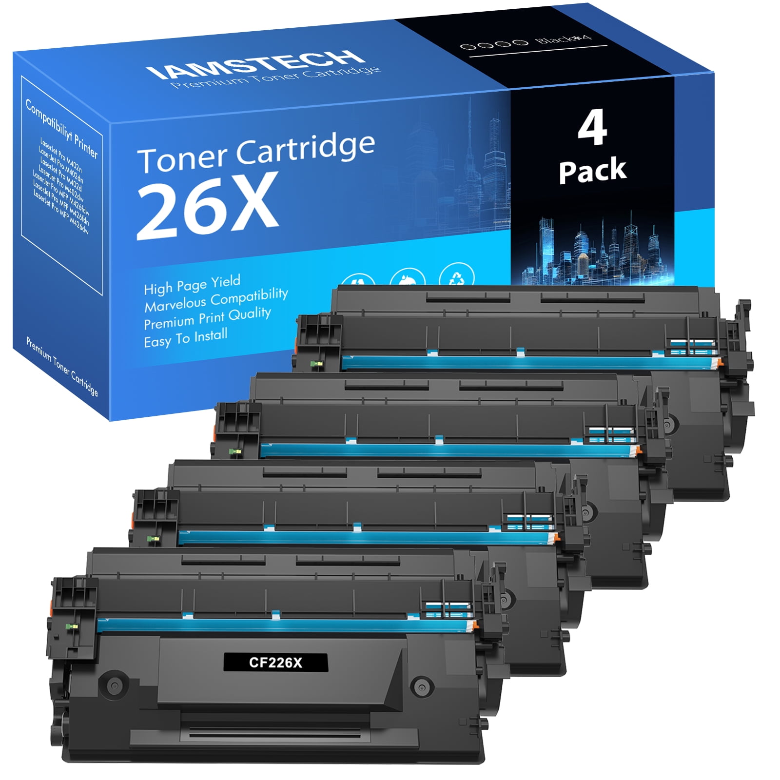 26X Toner Cartridge 4-Pack Compatible for HP 26X 26A CF226X CF226A ...