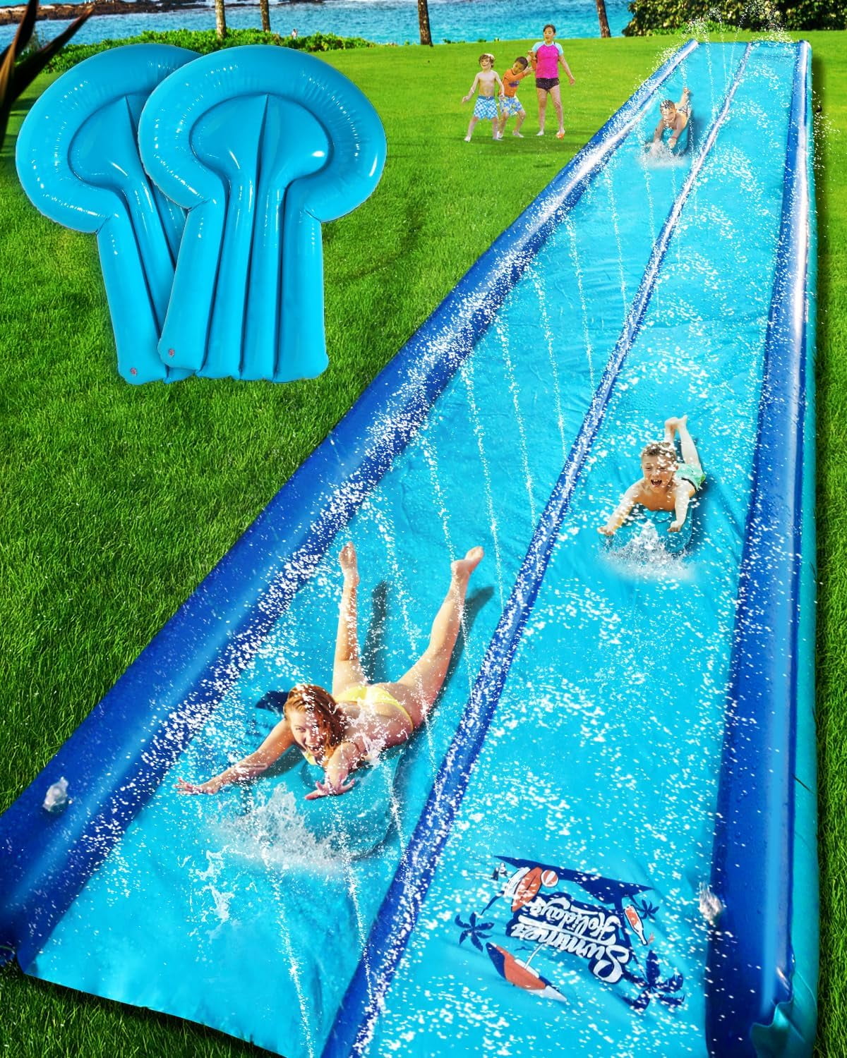 26ft Slip and Water Slide for Kids and Adults Backyard,2 Lanes Extra ...