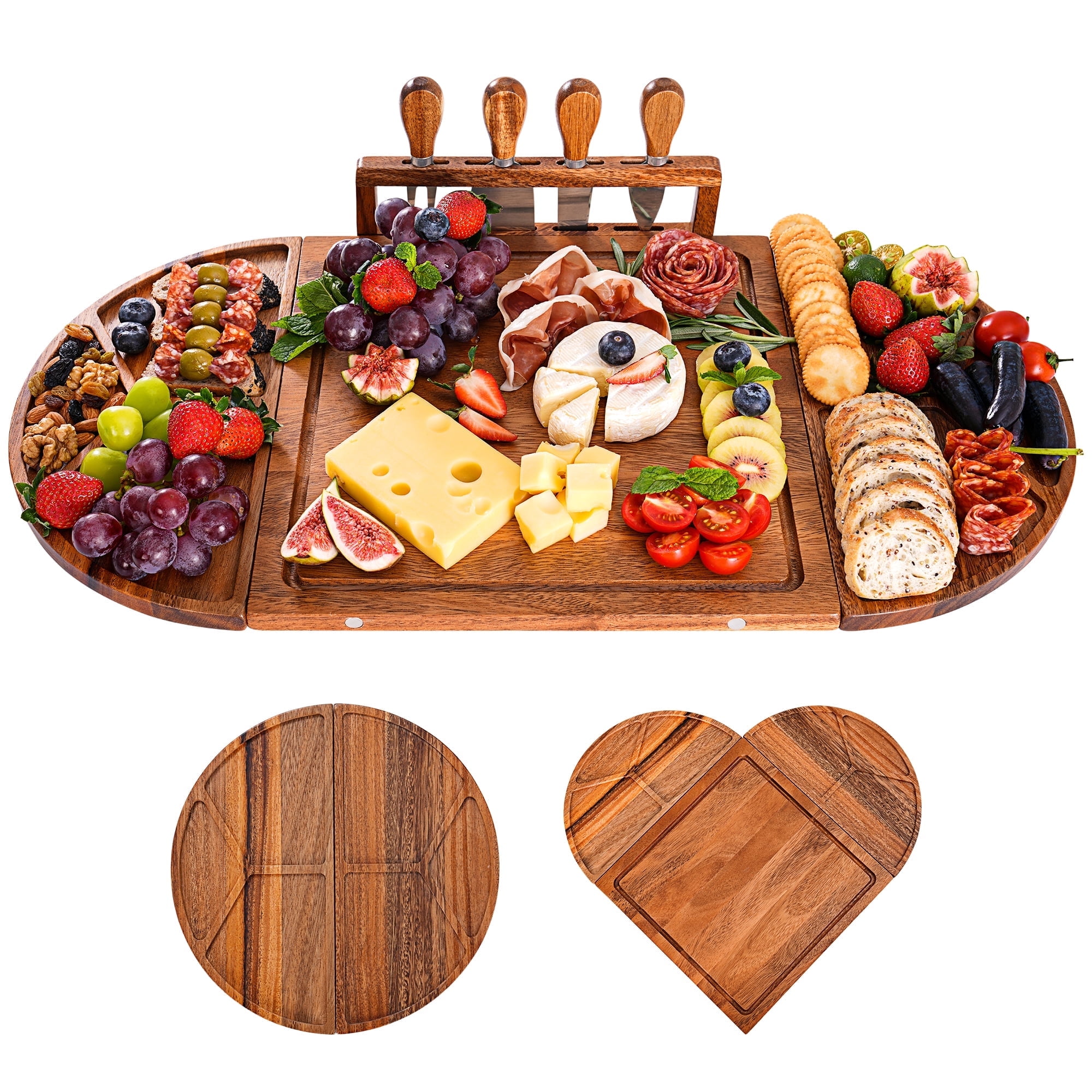 26in Acacia Wood Cheese Board and Knife Set - Unique Bamboo Magnetic ...
