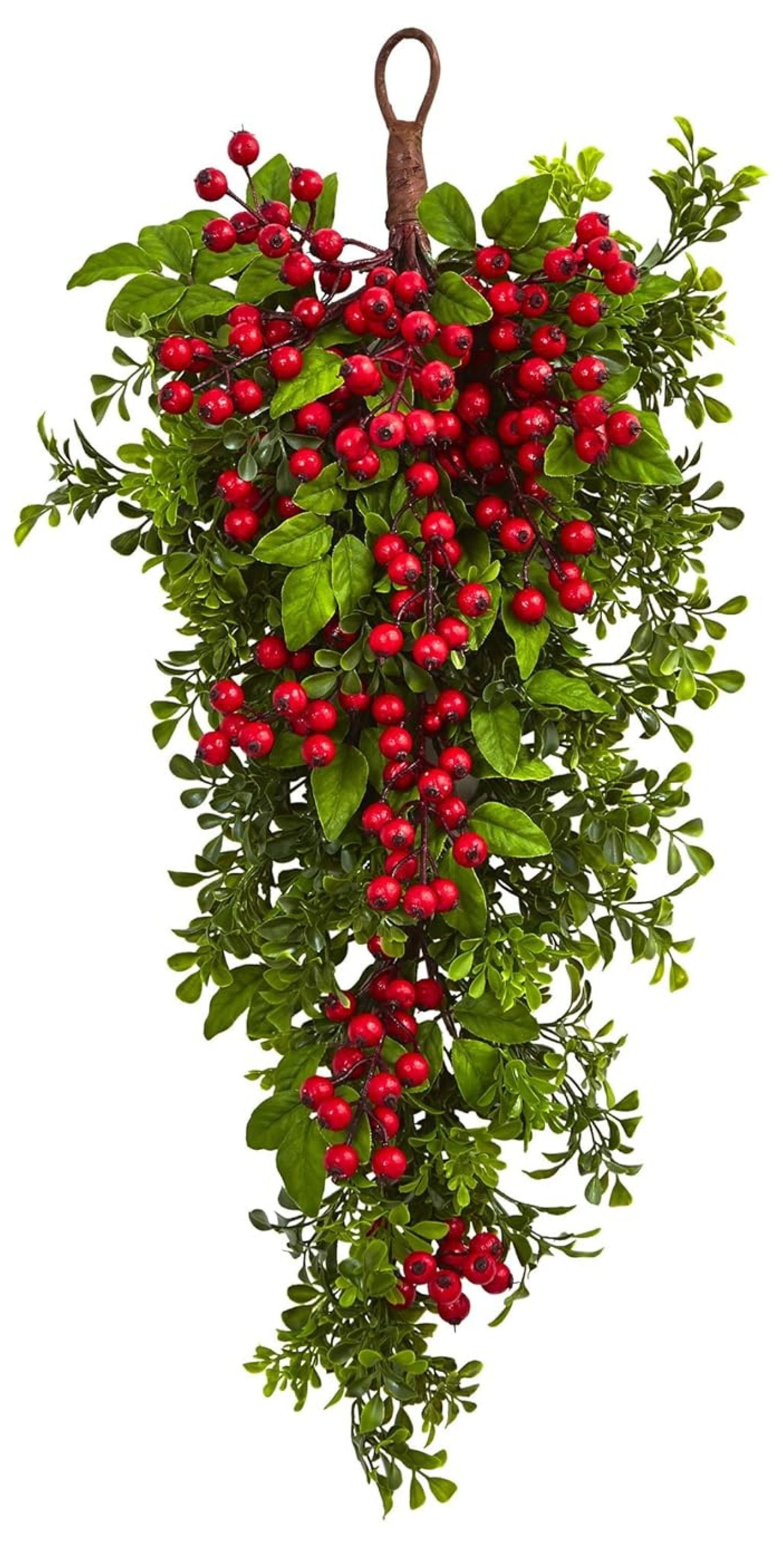 26in. Berry Boxwood Teardrop - Faux Boxwood Hanging Decoration for ...