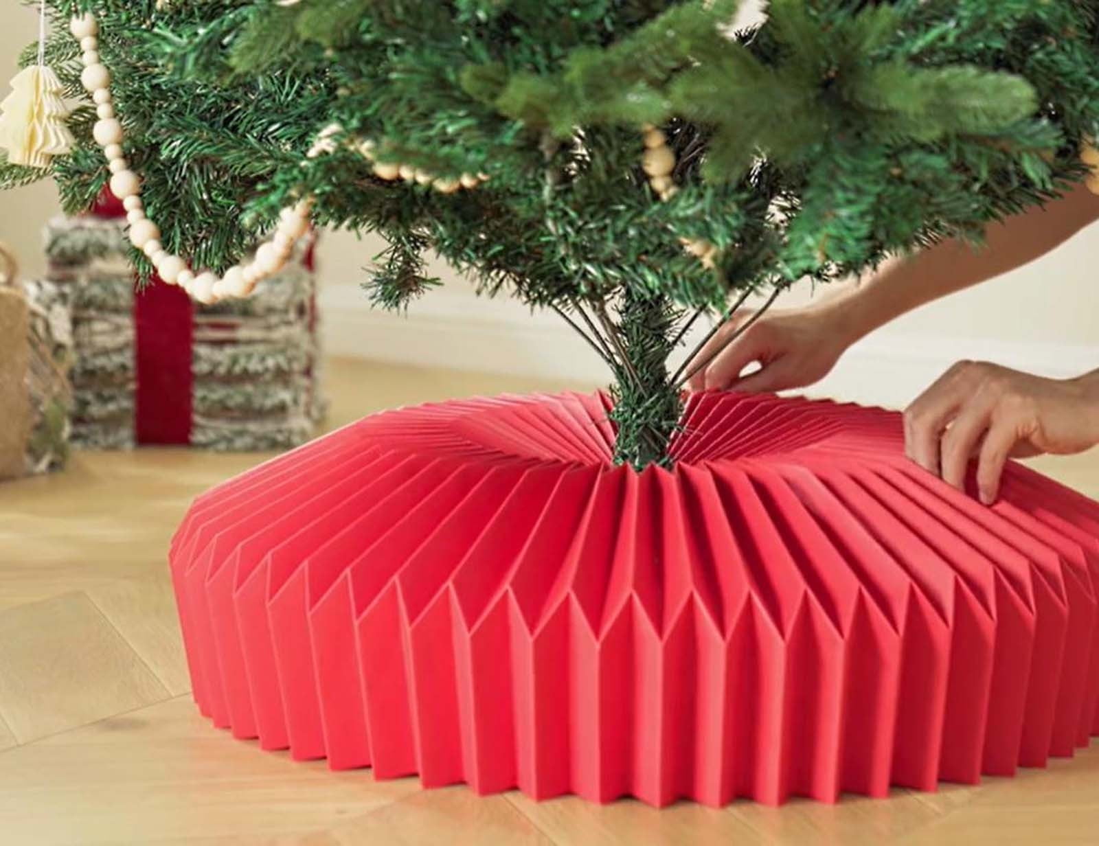 26in Honeycomb Christmas Tree Collar Decorative Tree Skirt Basket Cover ...