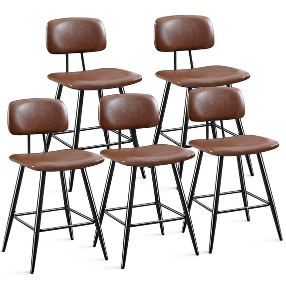 26in Kitchen Bar Stools Set of 5, Ergonomic Backrest and Thick Faux ...