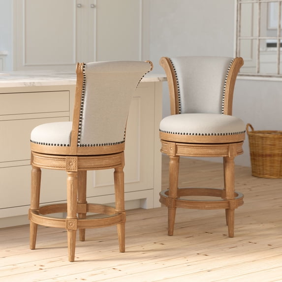 26in. Wood Counter-Height Swivel Barstool with High-Back, Weathered ...