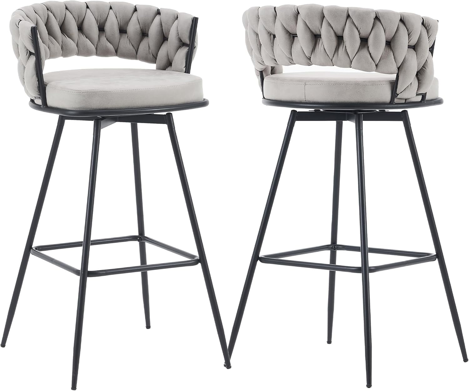 26inch Bar Stools Set of 2,360° Swivel Suede Fabric Counter Height Bar ...