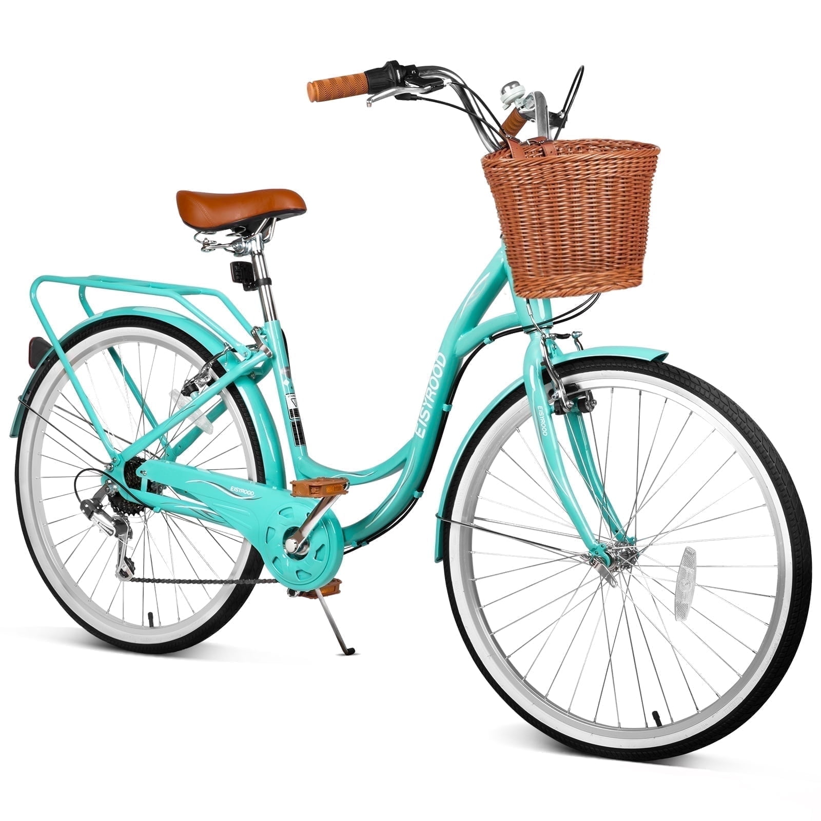 Gaonala 26 inch Cyan Cruiser Bike for Women with Basket 7-Speed Hybrid ...