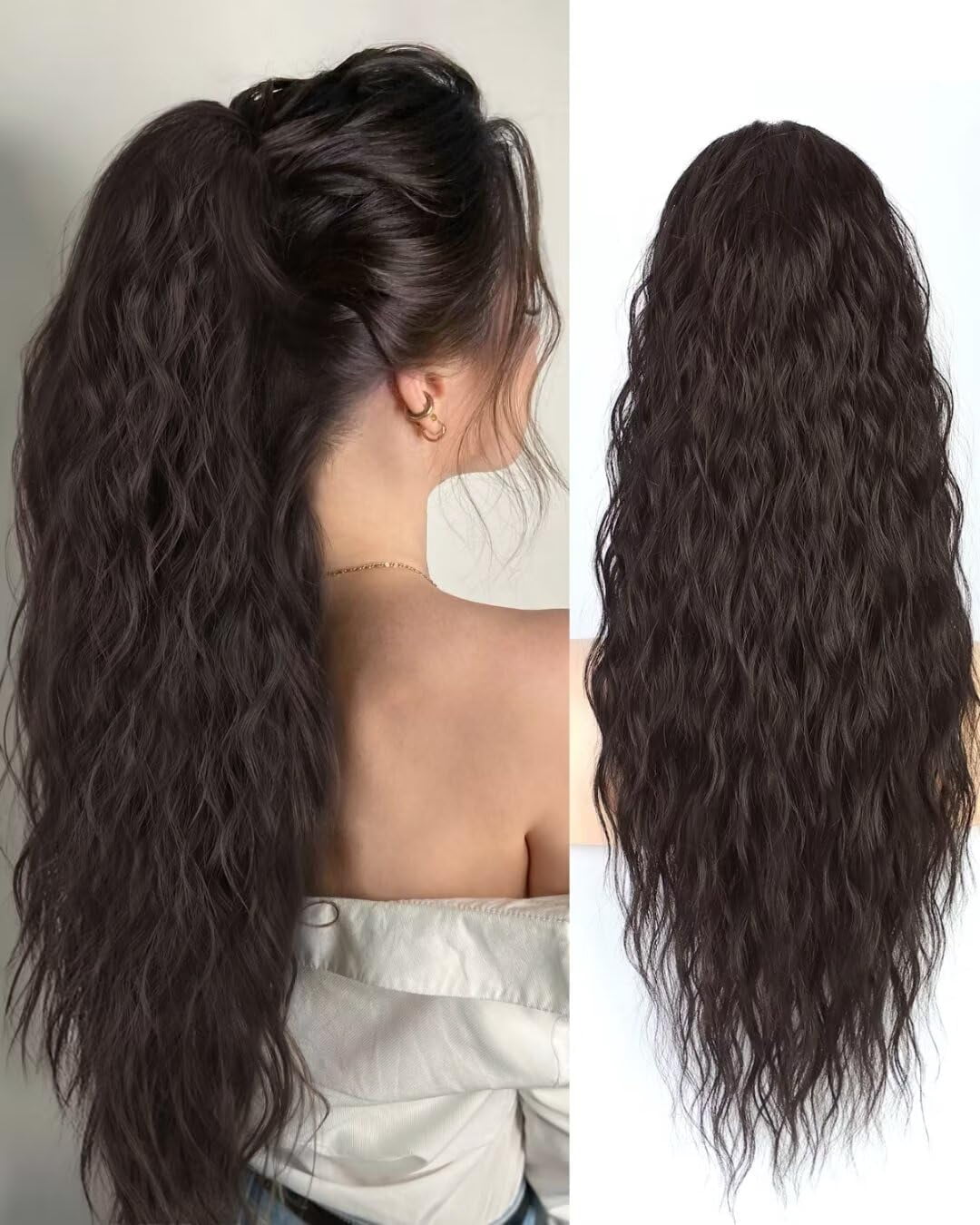 26inch Synthetic Long Curly Wavy Ponytail Extension Drawstring Ponytail ...
