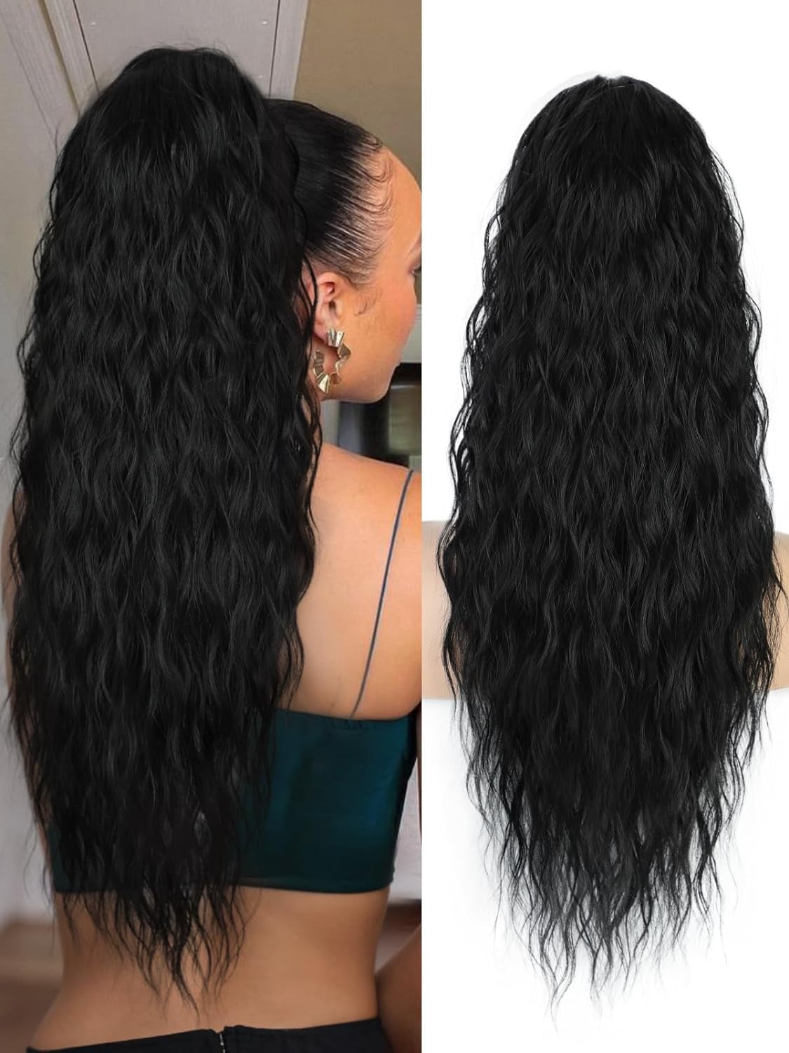 26inch Synthetic Long Curly Wavy Ponytail Extension Drawstring Ponytail ...