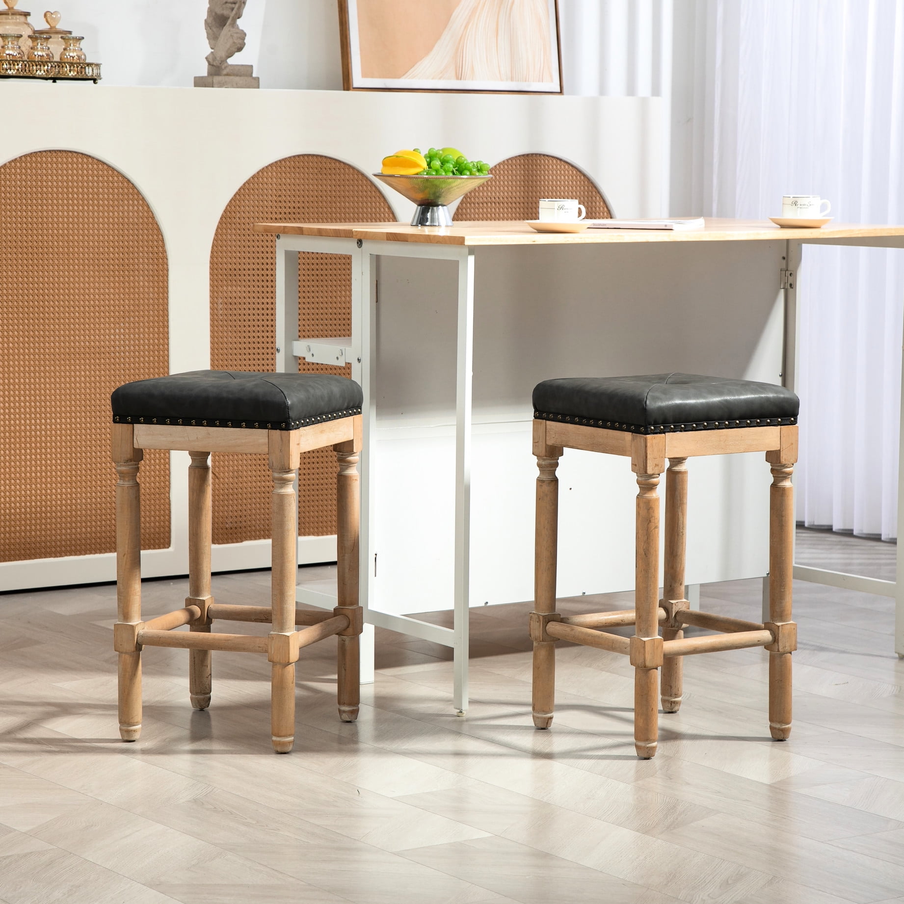 26inch Wooden Counter Stools - Dark Gray ( Of 2). Ideal For Multiple ...