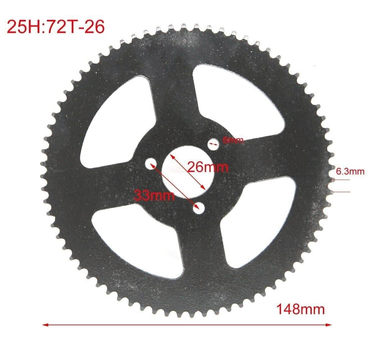 26mm ID 25H CHAIN 72T SPROCKET FOR 2 STROKE POCKET BIKE 49cc RS41 ...