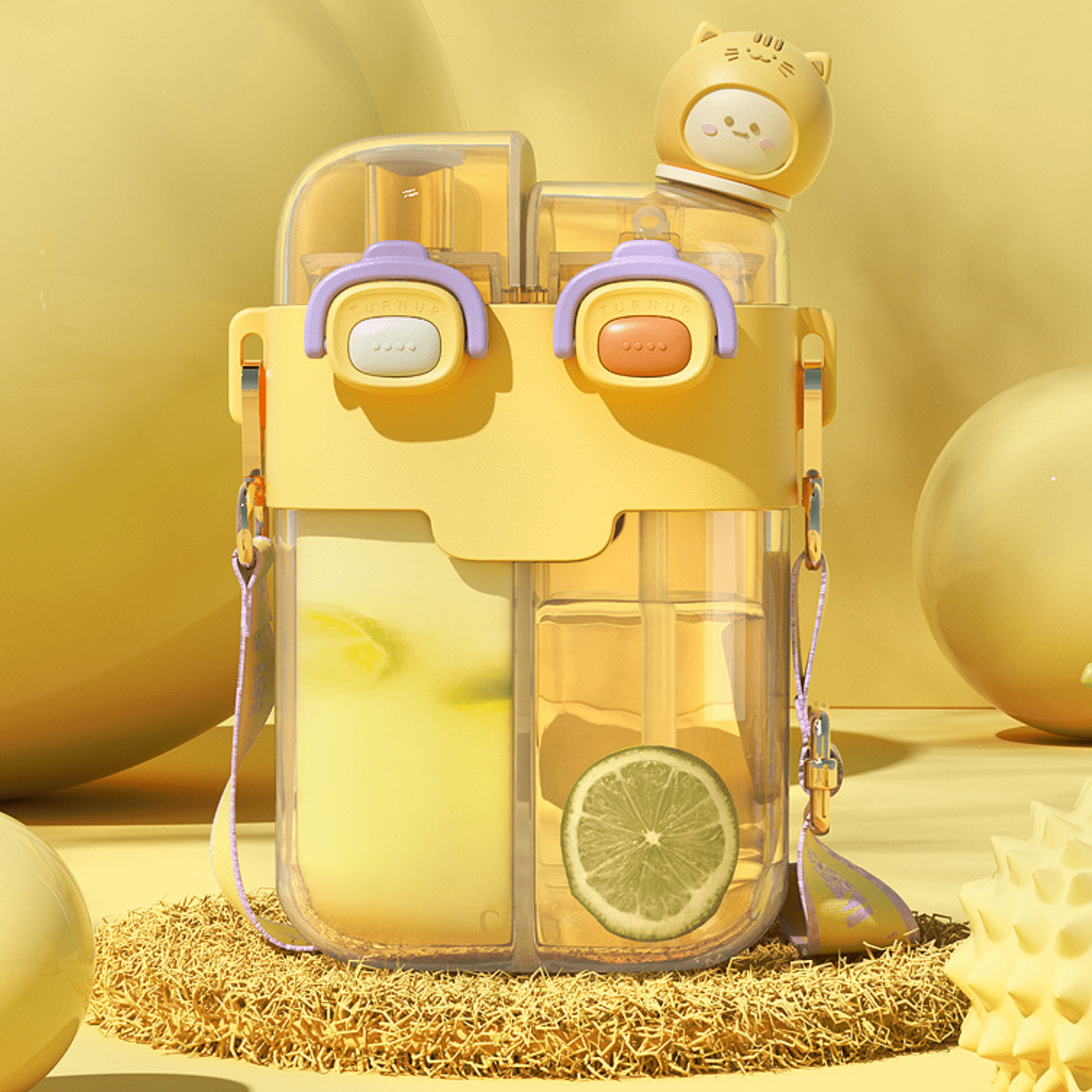 26oz Cute Water Bottle, Kawaii Water Bottle, Funny Bear Water Bottles with Straw and Strap, Dual ...