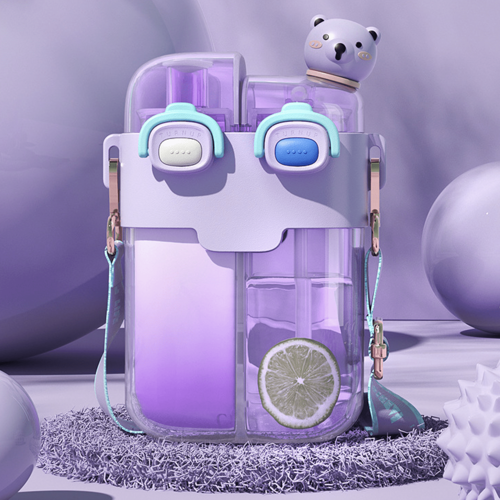 26oz Cute Water Bottle, Kawaii Water Bottle, Funny Bear Water Bottles with Straw and Strap, Dual ...